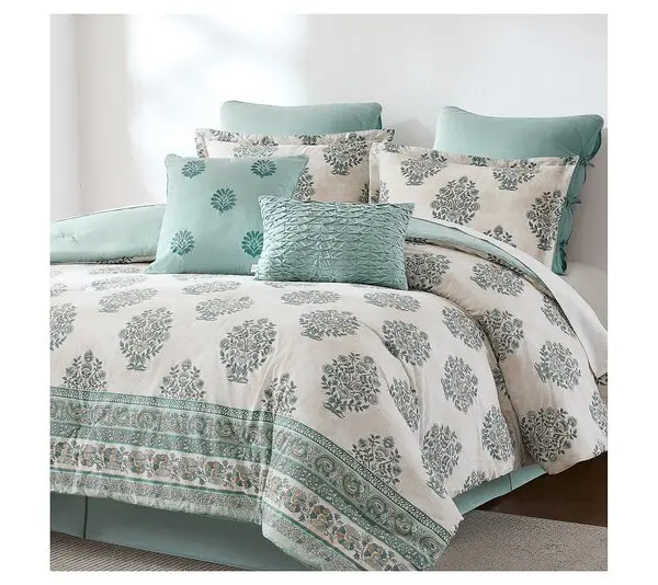 LUSH DECOR Sofia Flower Block Cotton Comforter Pc Set Queen
