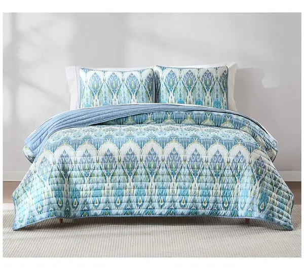 LUSH DECOR Ikat Drops Quilt Teal 3pc Set King/c Al King - One-color