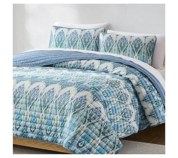 LUSH DECOR Ikat Drops Quilt Teal 3pc Set King/c Al King