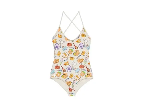 Gucci Cartoon Animal Print One Piece Bathing Suit - White