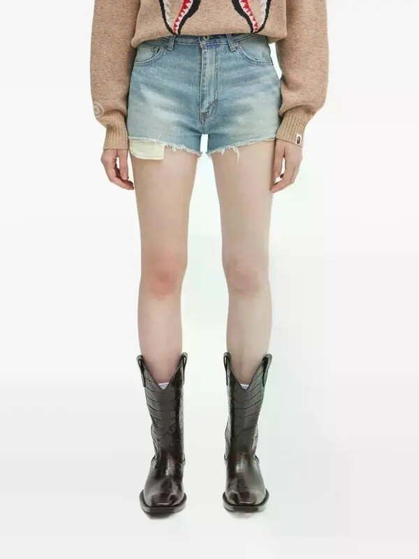 A BATHING APE Crystal Ape Head Denim Shorts