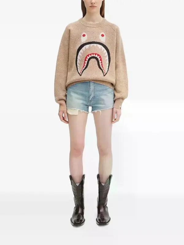 A BATHING APE Crystal Ape Head Denim Shorts