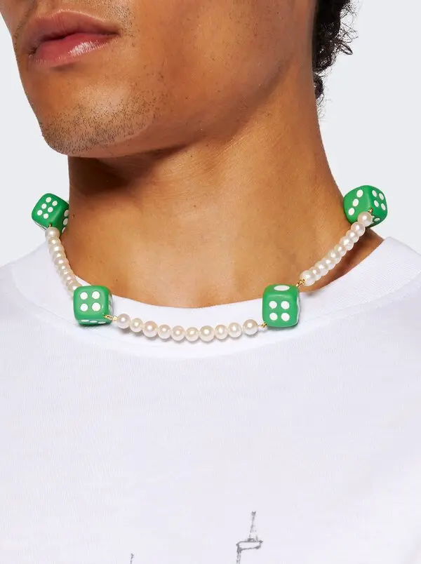 VEERT Pearl And Dice Necklace - Green
