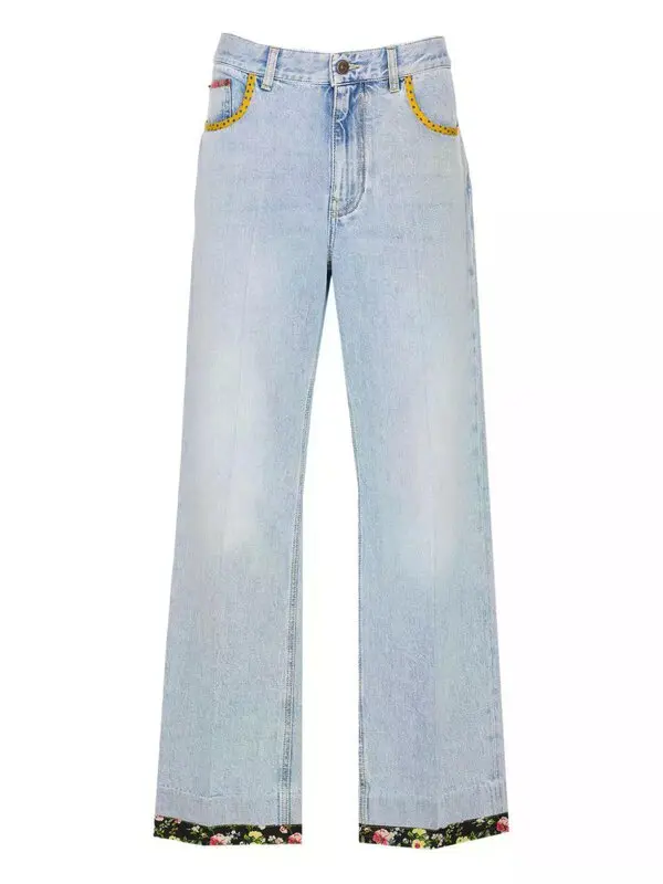 Valentino Garavani Floral-hem Embroidered Jeans - Blue