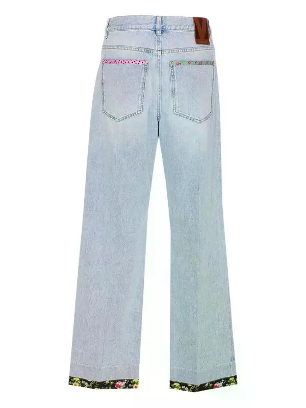 Valentino Garavani Floral-hem Embroidered Jeans - Blue