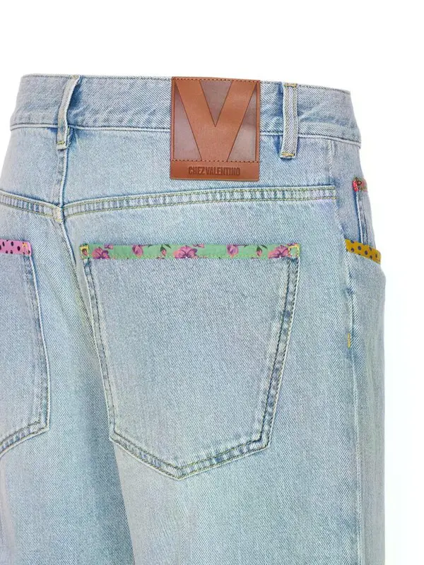 Valentino Garavani Floral-hem Embroidered Jeans - Blue