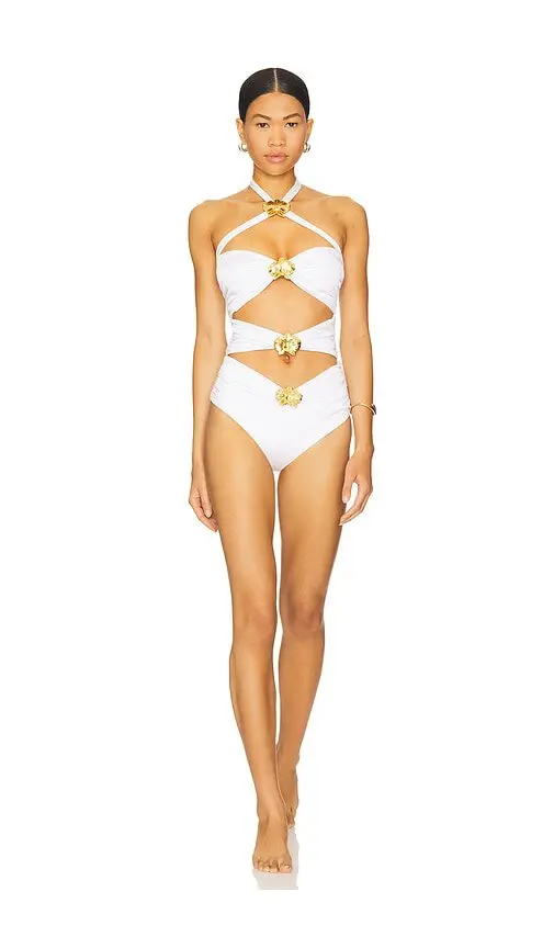 CIN CIN Diamond Orchid Cut Out One Piece Swimsuit - Pearl