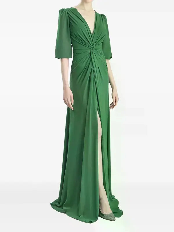 Nicole Miller Puff-Sleeve Twisted Maxi Dress In Green - 9% Off |  Editorialist