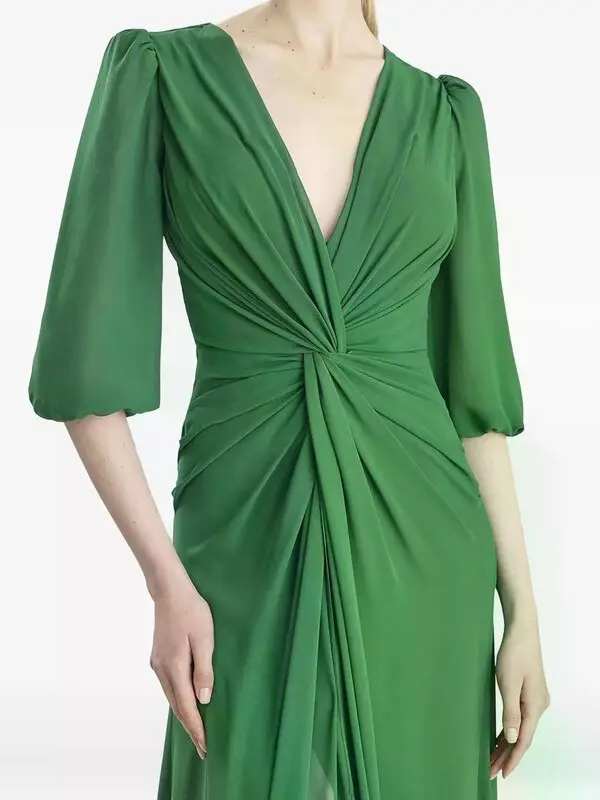 Nicole Miller Puff-Sleeve Twisted Maxi Dress In Green - 9% Off |  Editorialist