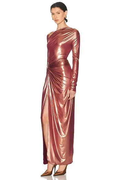 Lapointe Coated Jersey Asymmetric Draped Sarong Dress