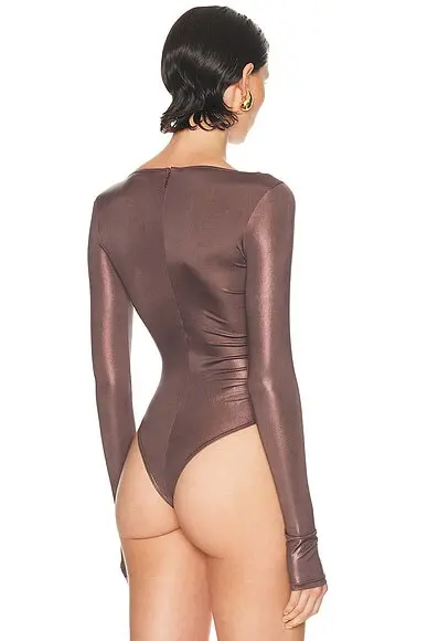 Lapointe Coated Jersey Boatneck Bodysuit - Mocha