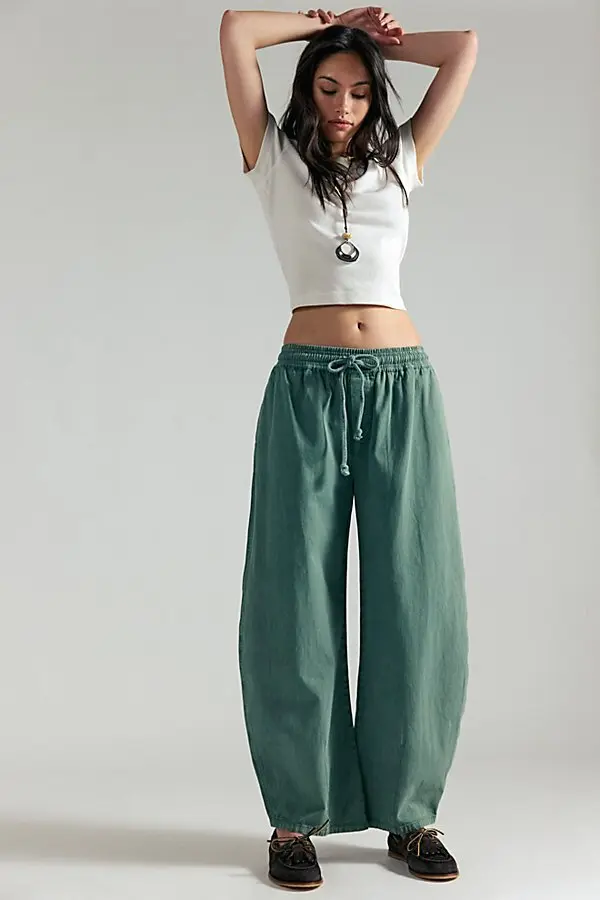 Free People Lex Pull-on Barrel Pants - Olive Leaves