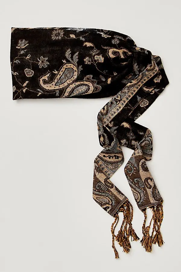 CURRIED MYRRH Paisley Print Headband With Fringe - Black