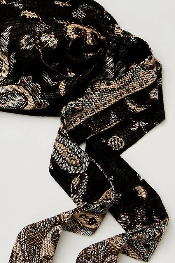 CURRIED MYRRH Paisley Print Headband With Fringe - Black