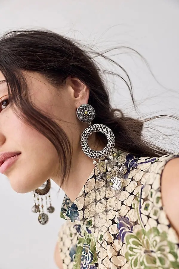 Free People Florence Dangle Earrings - Silver/sage