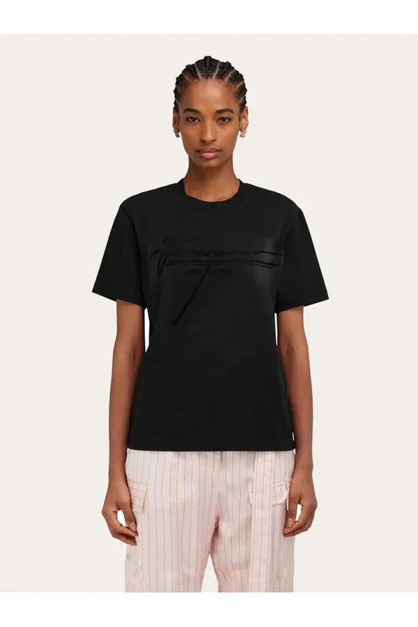 Ferragamo T-Shirt With Signature Detail In Black - 50% Off