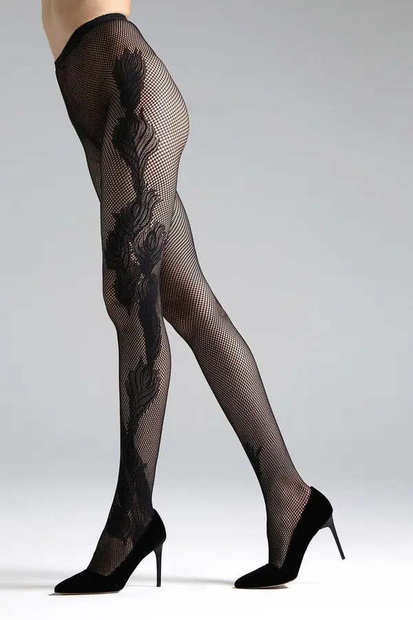 Natori Peacock Feather Net Tights - Black
