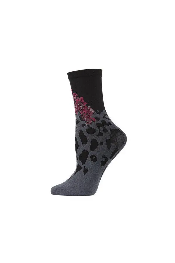 Natori Leopard Fusion Crew Socks - Black