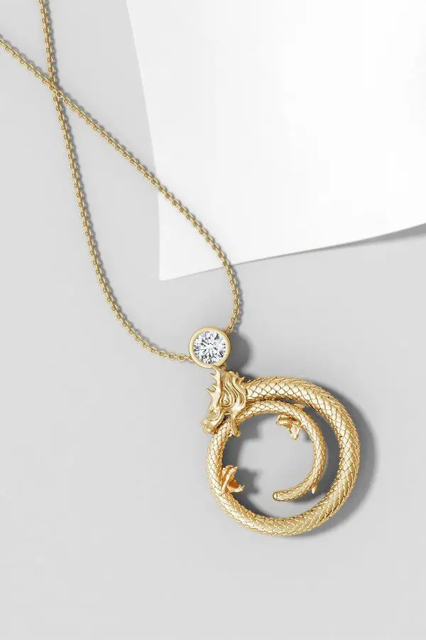 Natori Dragon 14k Gold Slider Pendant With Diamond - Yellow