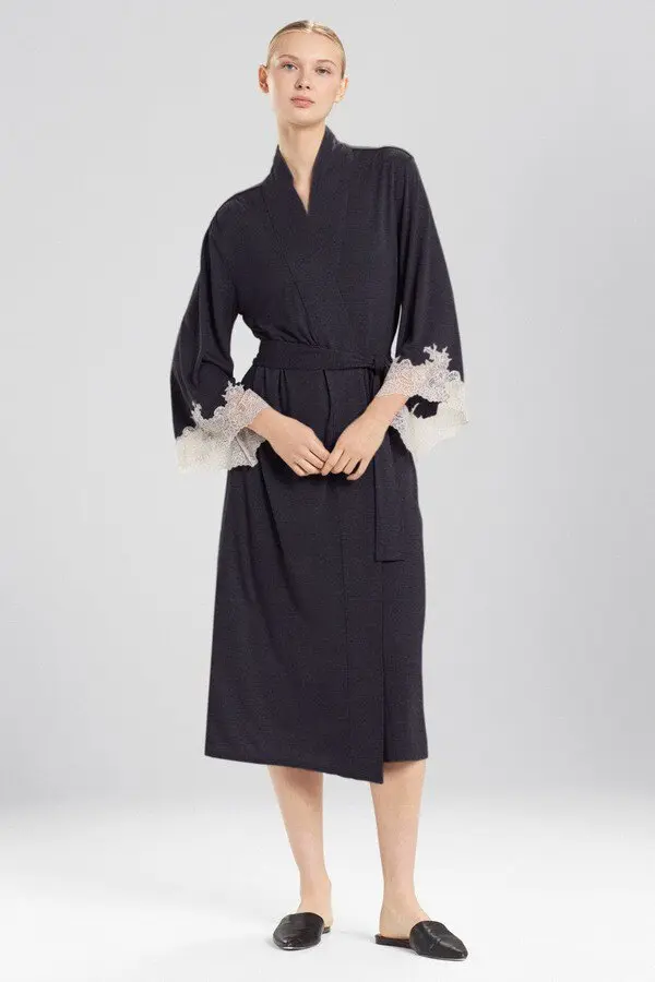 Natori Luxe Shangri-la Tencel Robe - Black / Silver