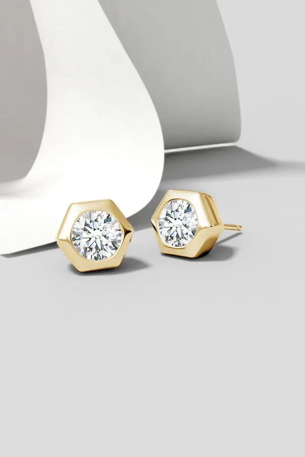 Natori Indochine 14k Hexagon 4mm Diamond Solitaire Stud Earrings - Gold