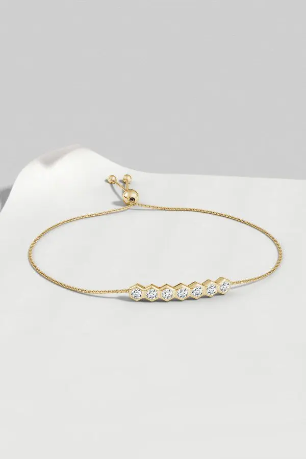 Natori Indochine 14k 7-hexagon Diamond Bar Bolo Bracelet - Gold