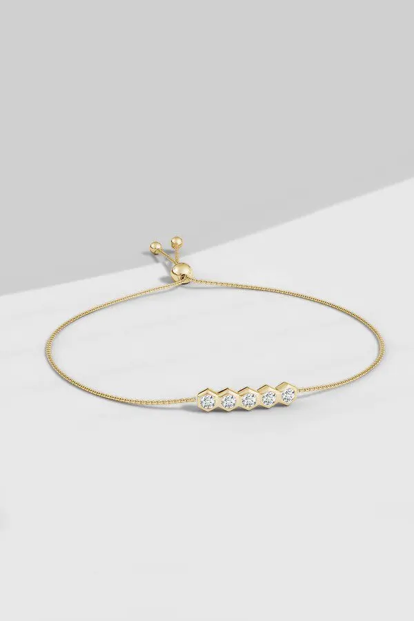 Natori Indochine 14k Hexagon Diamond Bar Bolo Bracelet - Gold