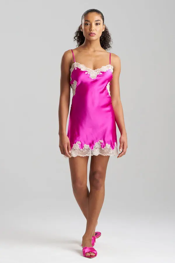 Natori Lolita Lace Silk Chemise - Floral / Pink
