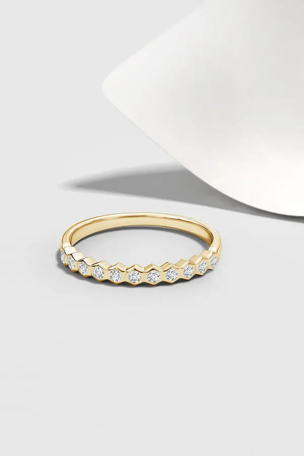 Natori Indochine 14k Hexagon 11-diamond Stacking Ring - Gold