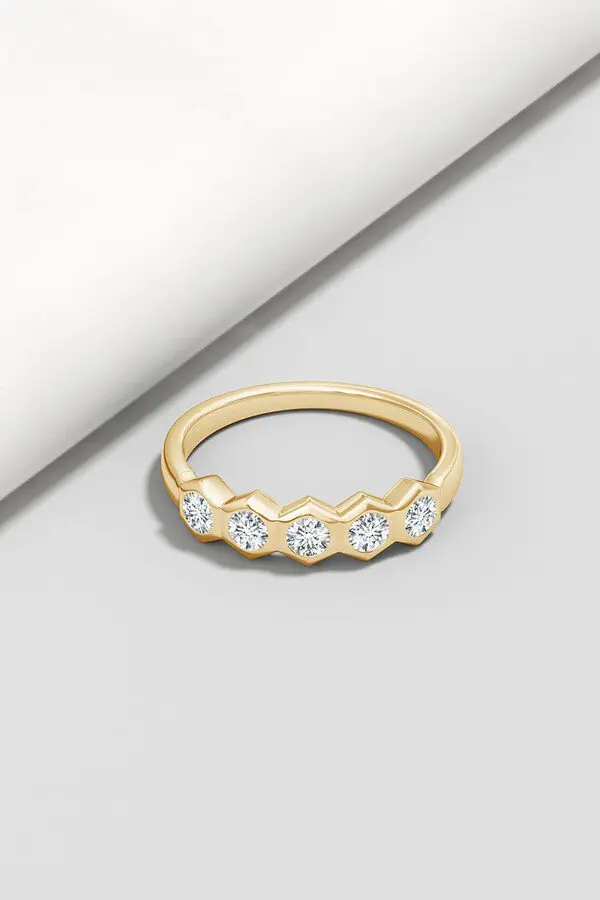 Natori Indochine 14k Hexagon 5-diamond Stacking Ring - Gold