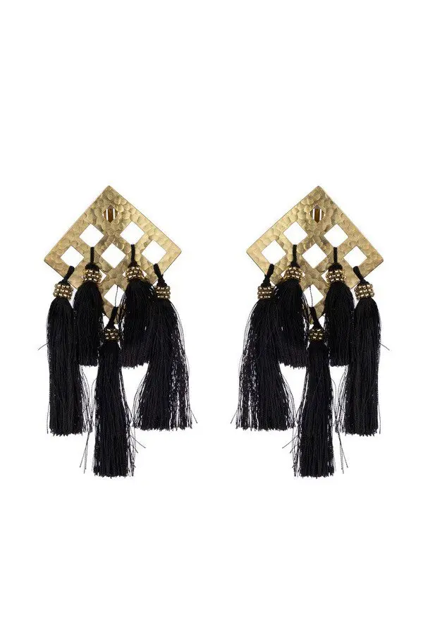 Natori Plated Brass Geo Tassel Clip Earrings - Gold