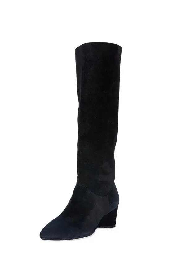Natori Thrill Suede Contour Wedge Tall Slouch Boots - Black