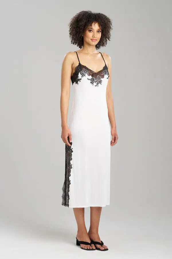 Natori Enchant Lace Slit Slip Dress - Black