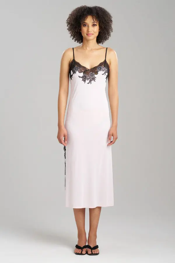 Natori Enchant Lace Slit Slip Dress - Pink
