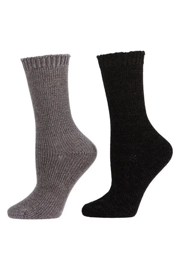 Natori Chenille Crew Socks 2-pair Pack - Black / Gray