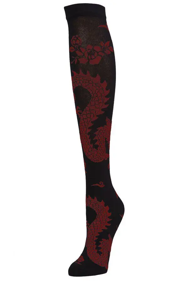 Natori Dragon Knee High Socks - Black