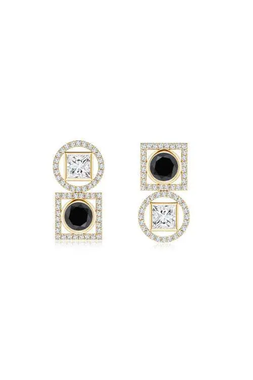 Natori Infinity 14k Two Stone Earrings With Black & White Diamonds - Gold