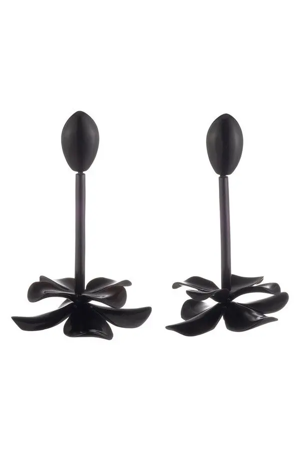 Natori Buffalo Horn Floral Drop Earrings - Black