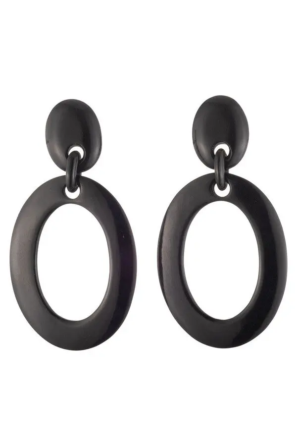 Natori Buffalo Horn Oval Hoop Earrings - Black