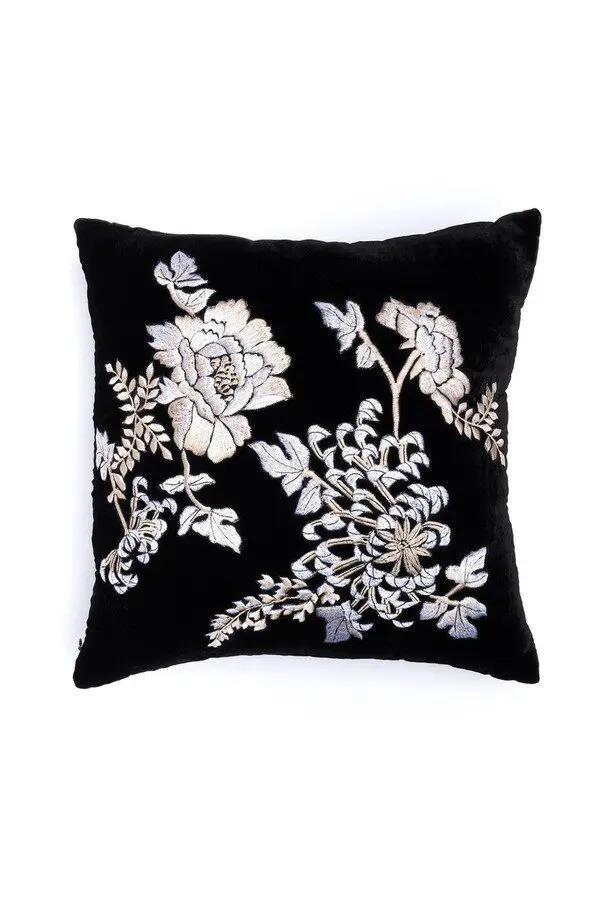 Natori Velvet Mandarin Embroidered Pillow - Black