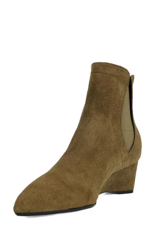 Natori Suede Wedge Bootie - Olive