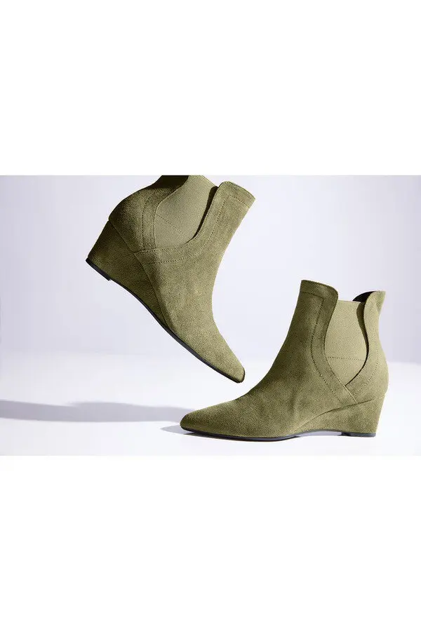 Natori Suede Wedge Bootie - Olive