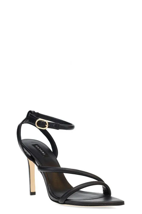 Natori Reiki Nappa Leather Ankle Strap Heels - Black
