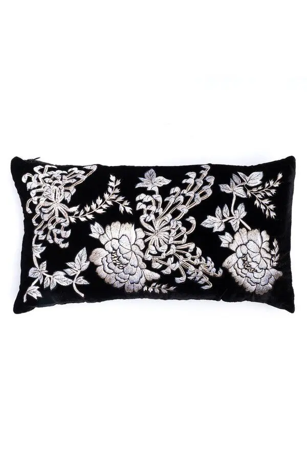 Natori Velvet Mandarin Embroidered Oblong Pillow - Black
