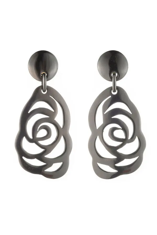 Natori Buffalo Horn Floral Scroll Drop Earrings - Black