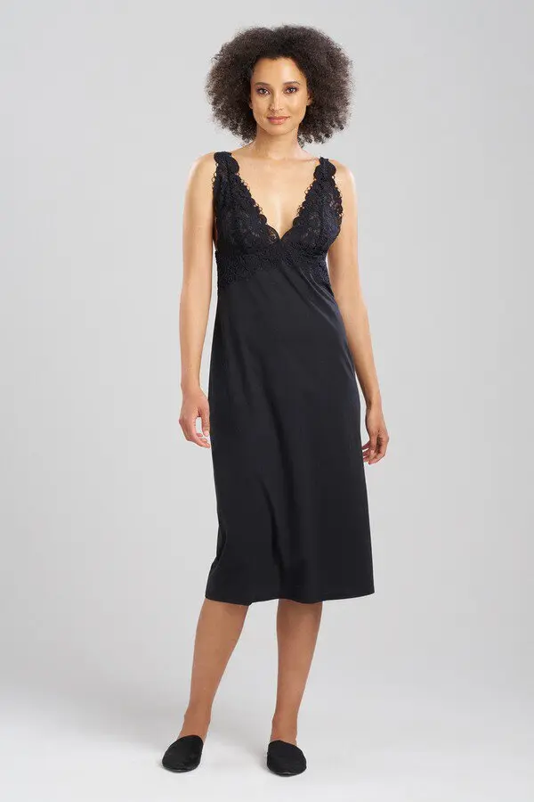 Natori Bliss Harmony Lace V-neck Slip Dress - Black