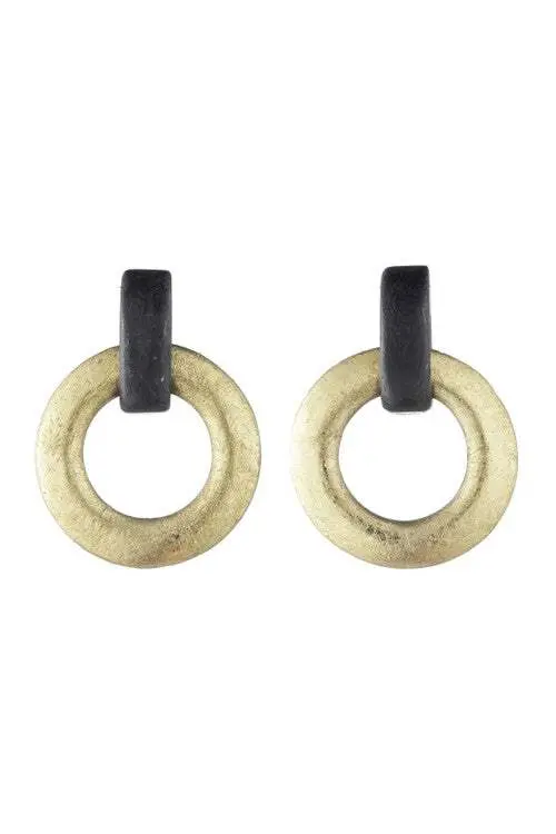 Natori Acacia Wood And Plated Hoop Earrings - Black