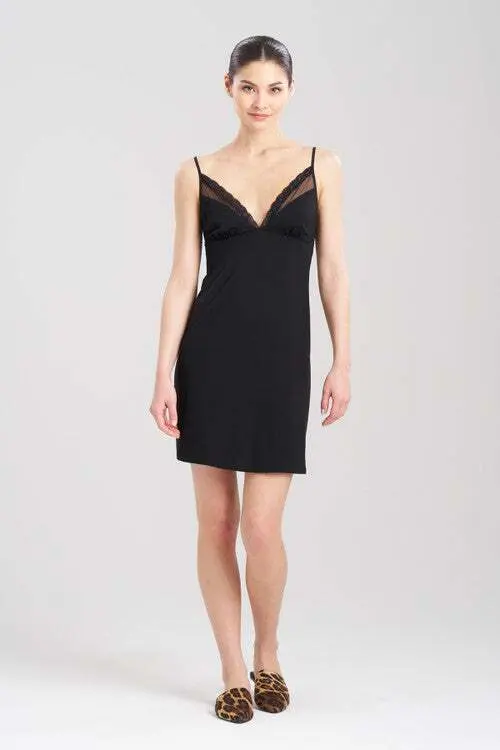 Natori Feathers Essentials Lenzing Ecovero Viscose Lace Applique Chemise - Black