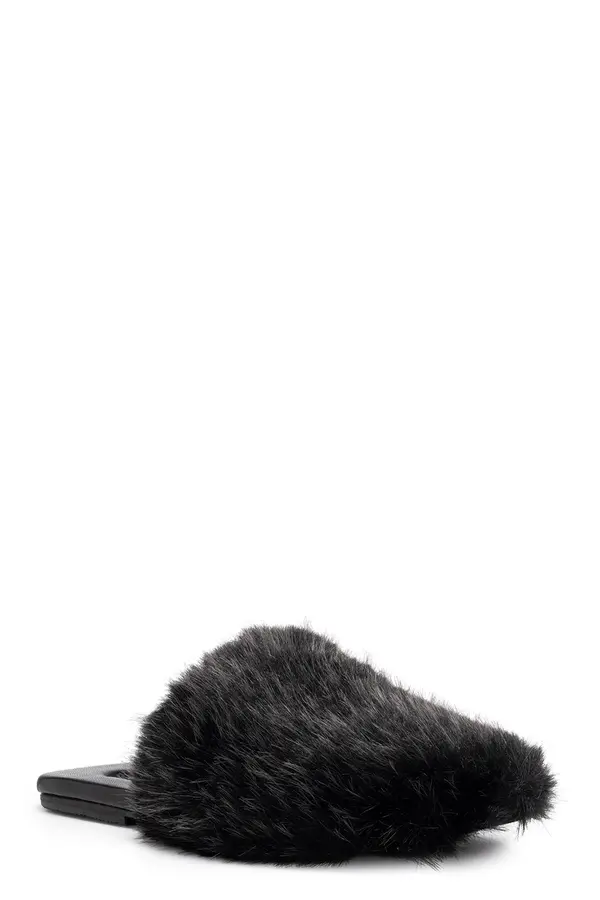 Natori Faux Mink Slides - Black