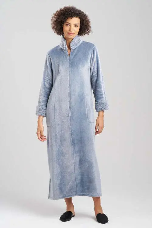 Natori Plush Lynx Mandarin Zip Lounger - Blue